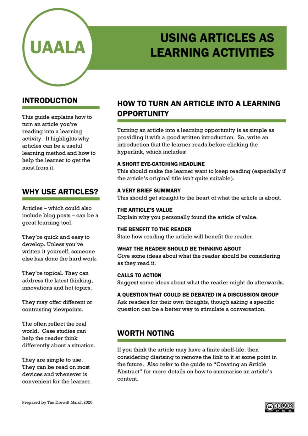 Using articles as learning activities - The Charity Learning Consortium